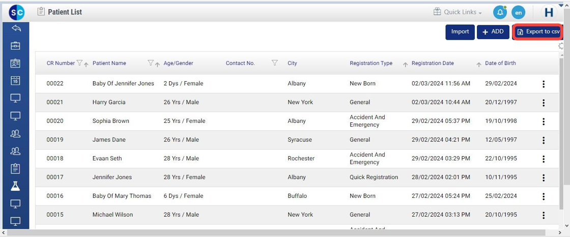Export Patient Data to CSV – JVS Group